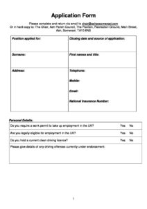 Clerk & RFO Vacancy Application Form – Ash Parish Council Website